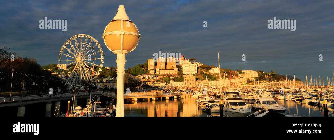 Sunset over Torquay town harbour, Torbay, English Riviera, Devon County ...