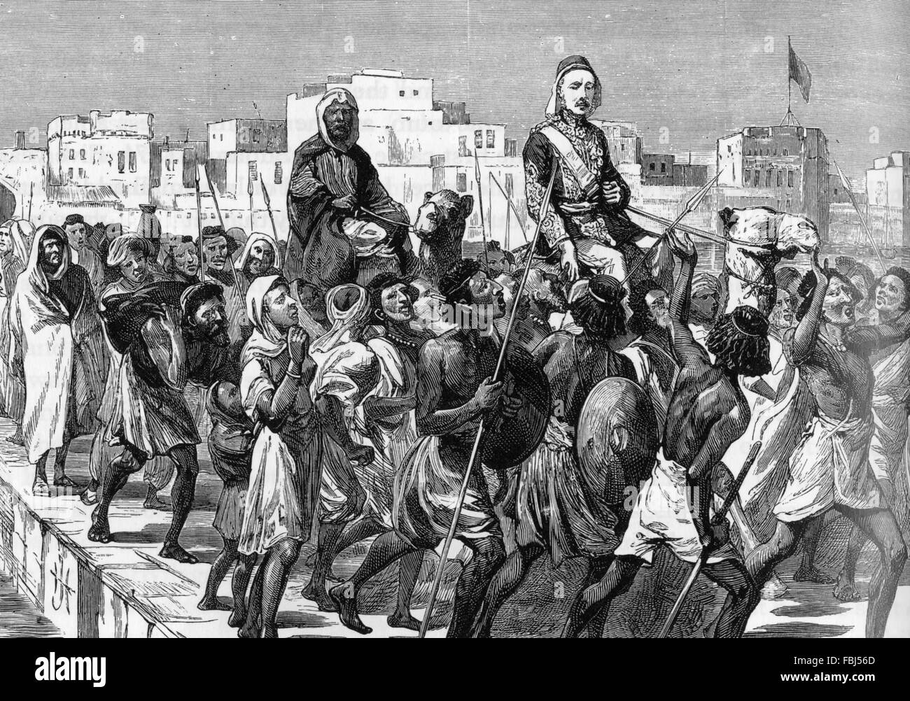 CHARLES GORDON (1833-1885) rides his camel into an Abyssinian city in ...