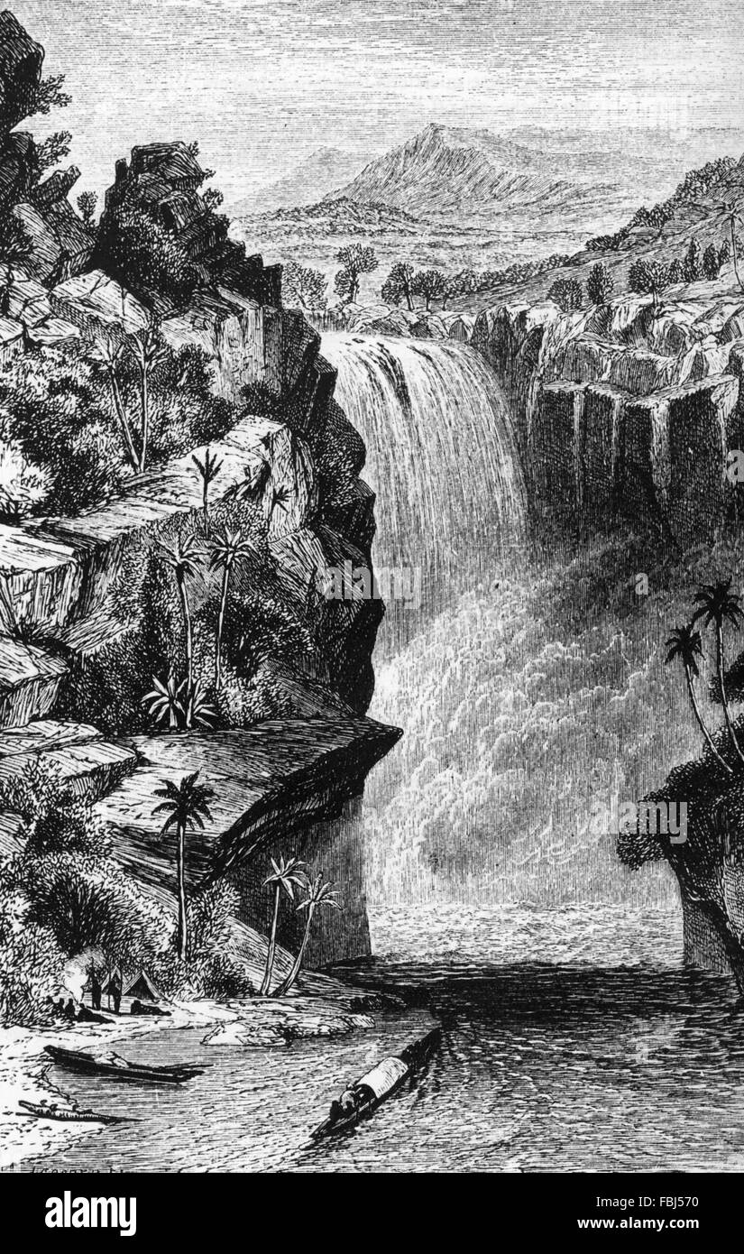 MURCHISON FALLS as drawn by Samuel and Florence Baker in 1864 Stock ...