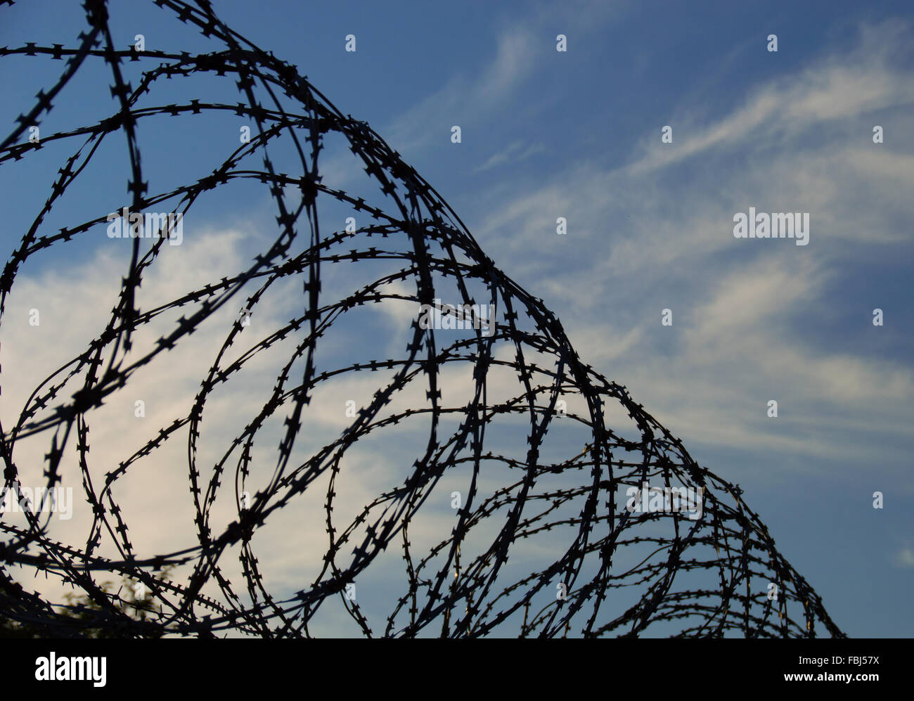 Endless circles of barbed wire and disappearing clouds Stock Photo - Alamy