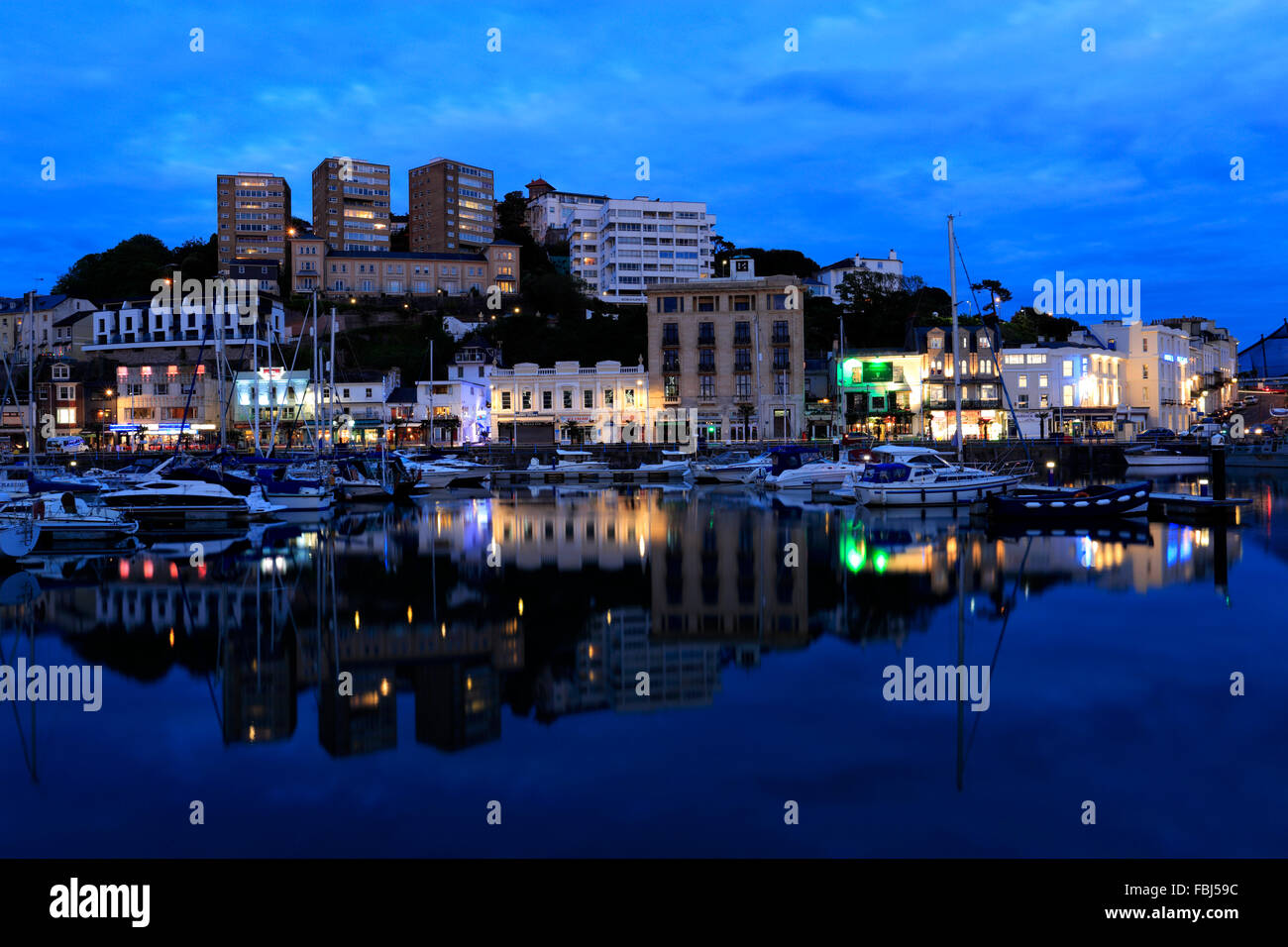 Torquay town harbour at night, Torbay, English Riviera, Devon county ...