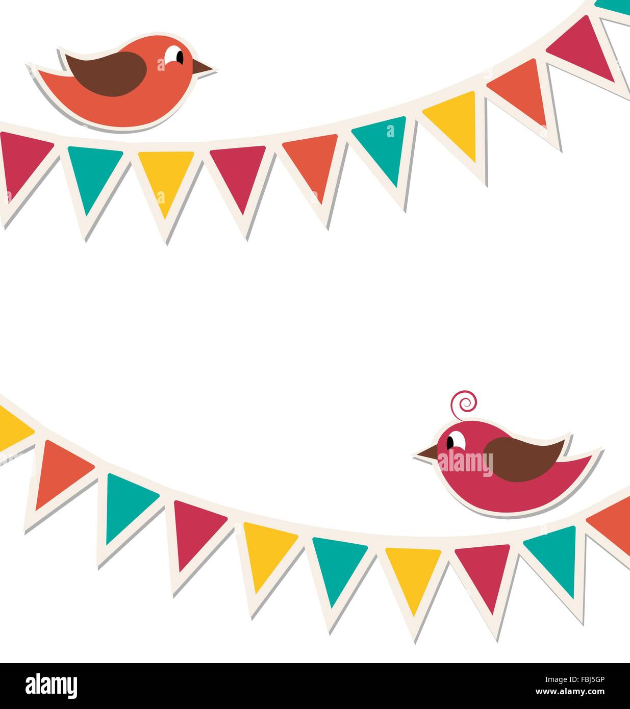 Two cute birds with flat buntings garlands isolated on white Stock ...