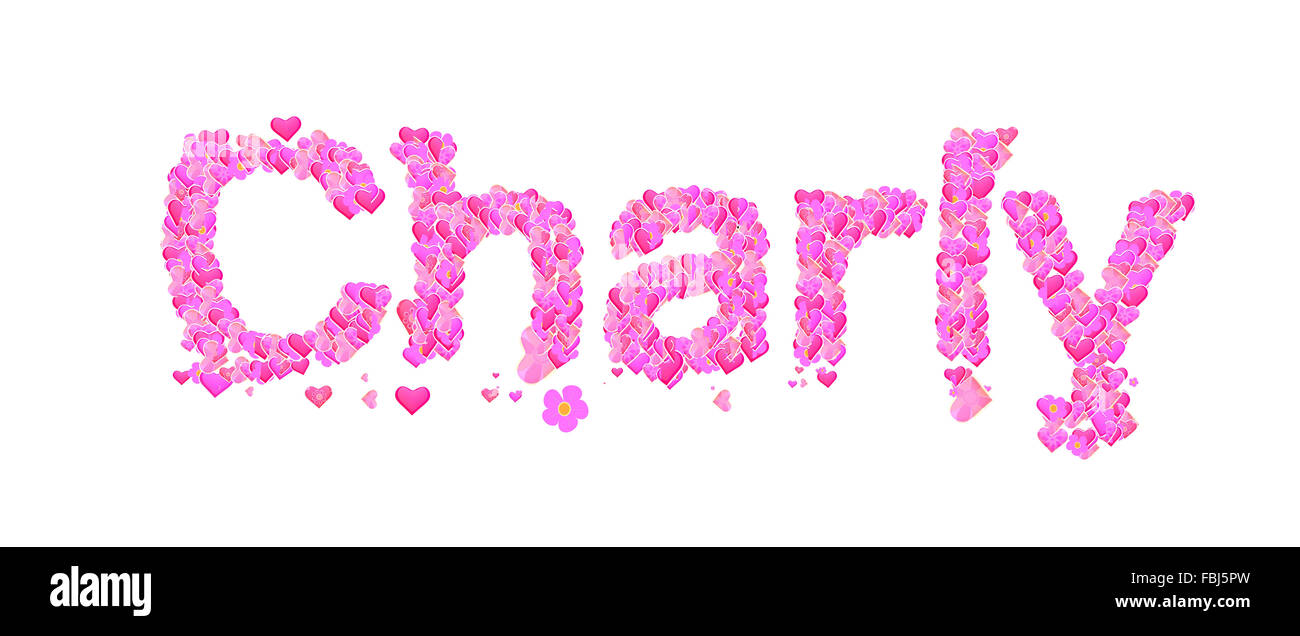 Name set with hearts decorative lettering type design Stock Photo - Alamy