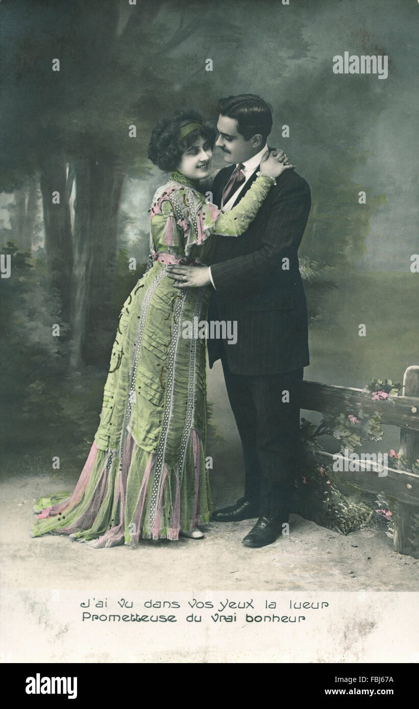 Postcard, historical, couple, happy, in love Stock Photo - Alamy
