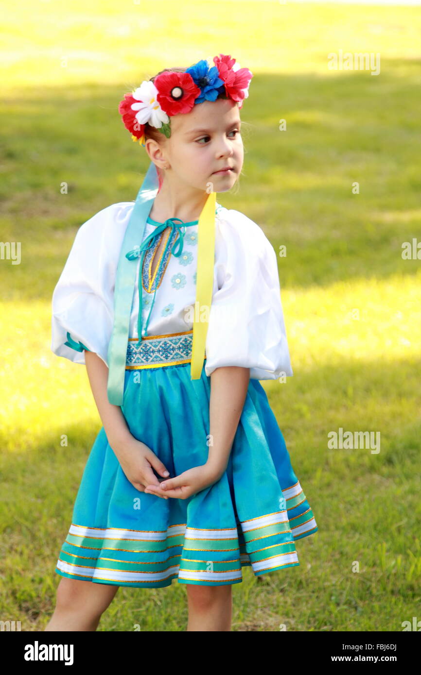 Cute little girl in Ukrainian traditional costume Stock Photo - Alamy