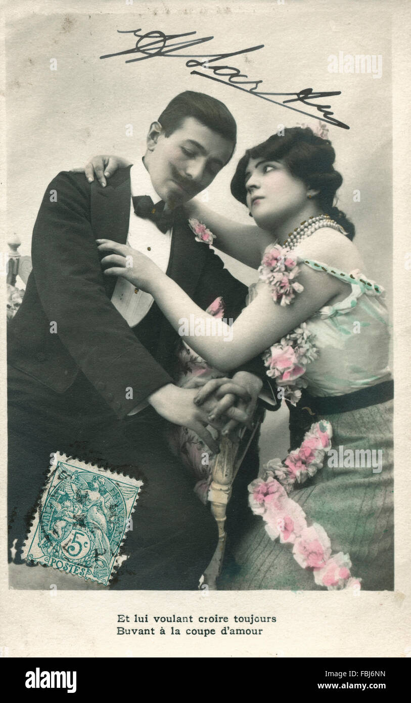 Postcard, historical, couple, man, sad, unhappy Stock Photo - Alamy