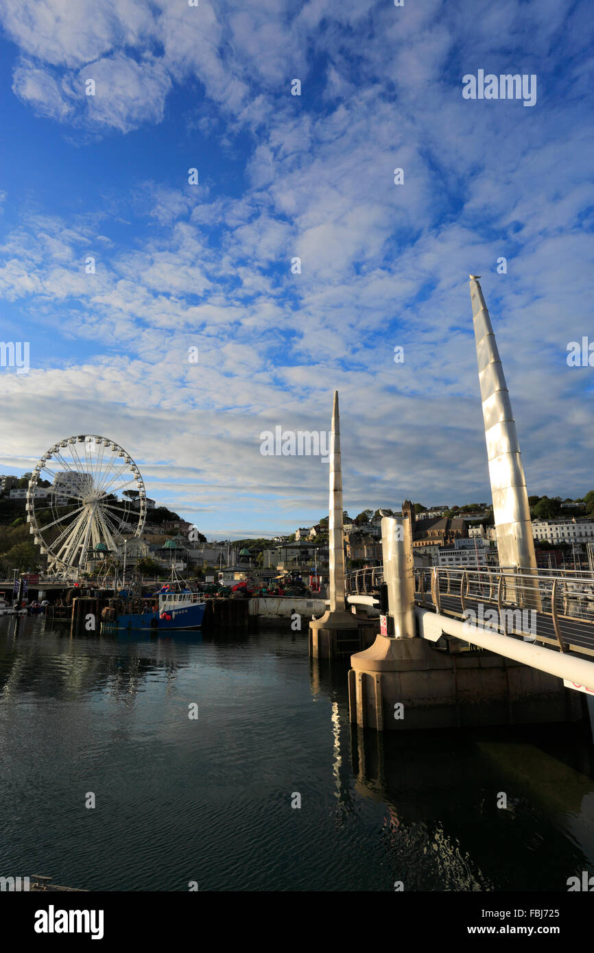 The Millennium Bridge and ferris Wheel at night, Torquay town, Torbay ...