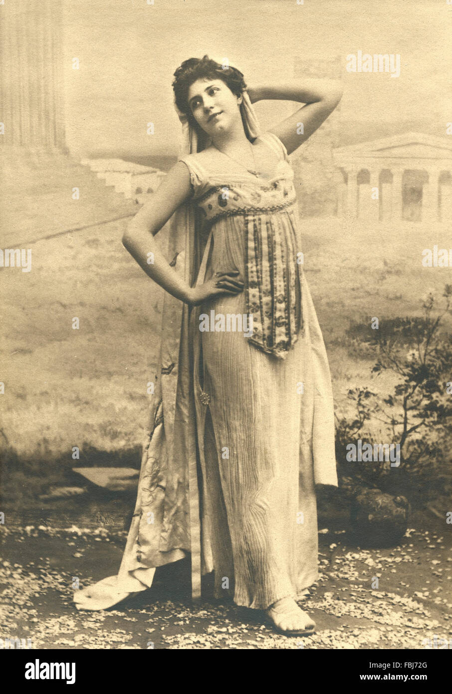 Postcard, historical, woman, dress, temple, pose Stock Photo - Alamy