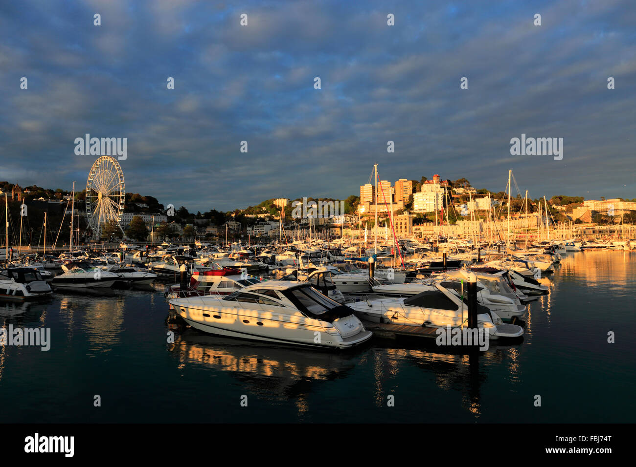 Sunset over Torquay town harbour, Torbay, English Riviera, Devon County ...