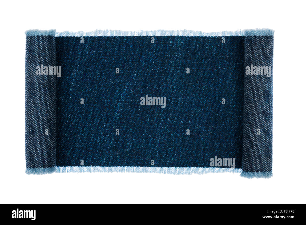 Denim frame folded in the form of manuscripts, on a white background ...