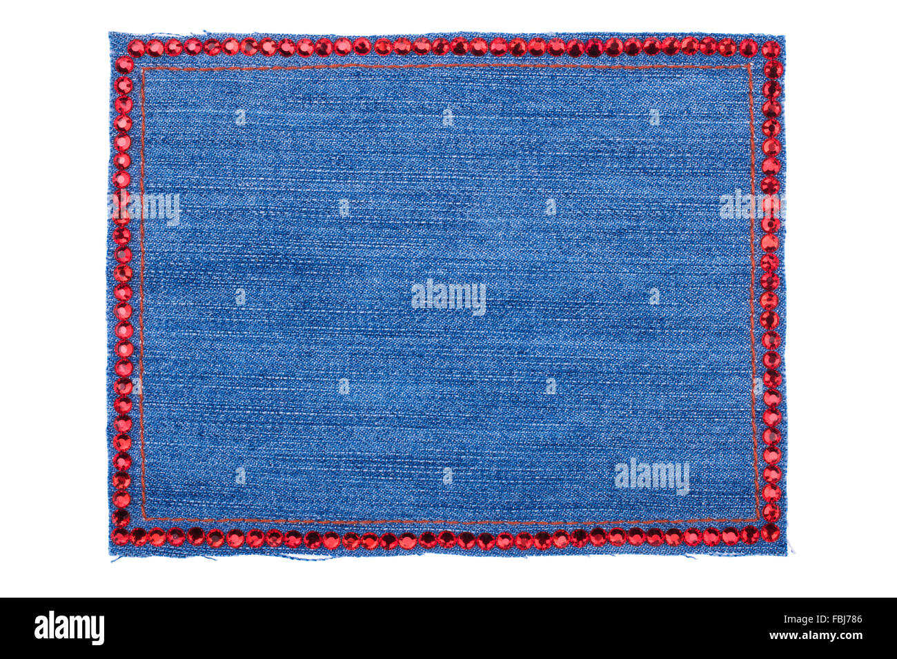Frame made of denim with rhinestones, isolated on a white background ...