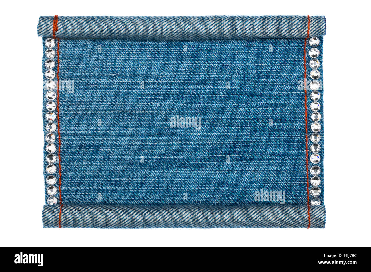 Denim frame folded in the form of manuscripts, on a white background ...