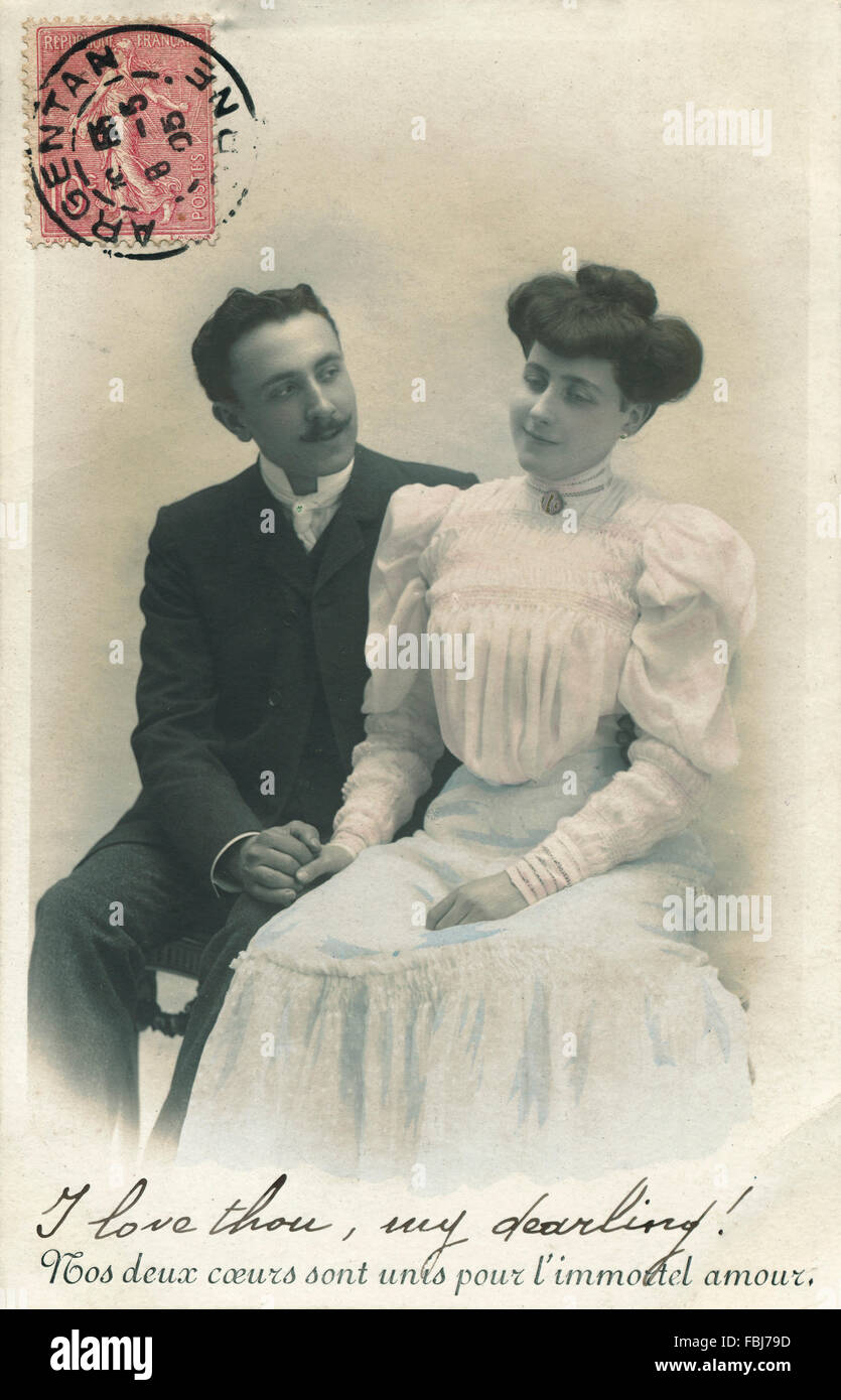 Postcard, historical, couple, happy, in love Stock Photo - Alamy