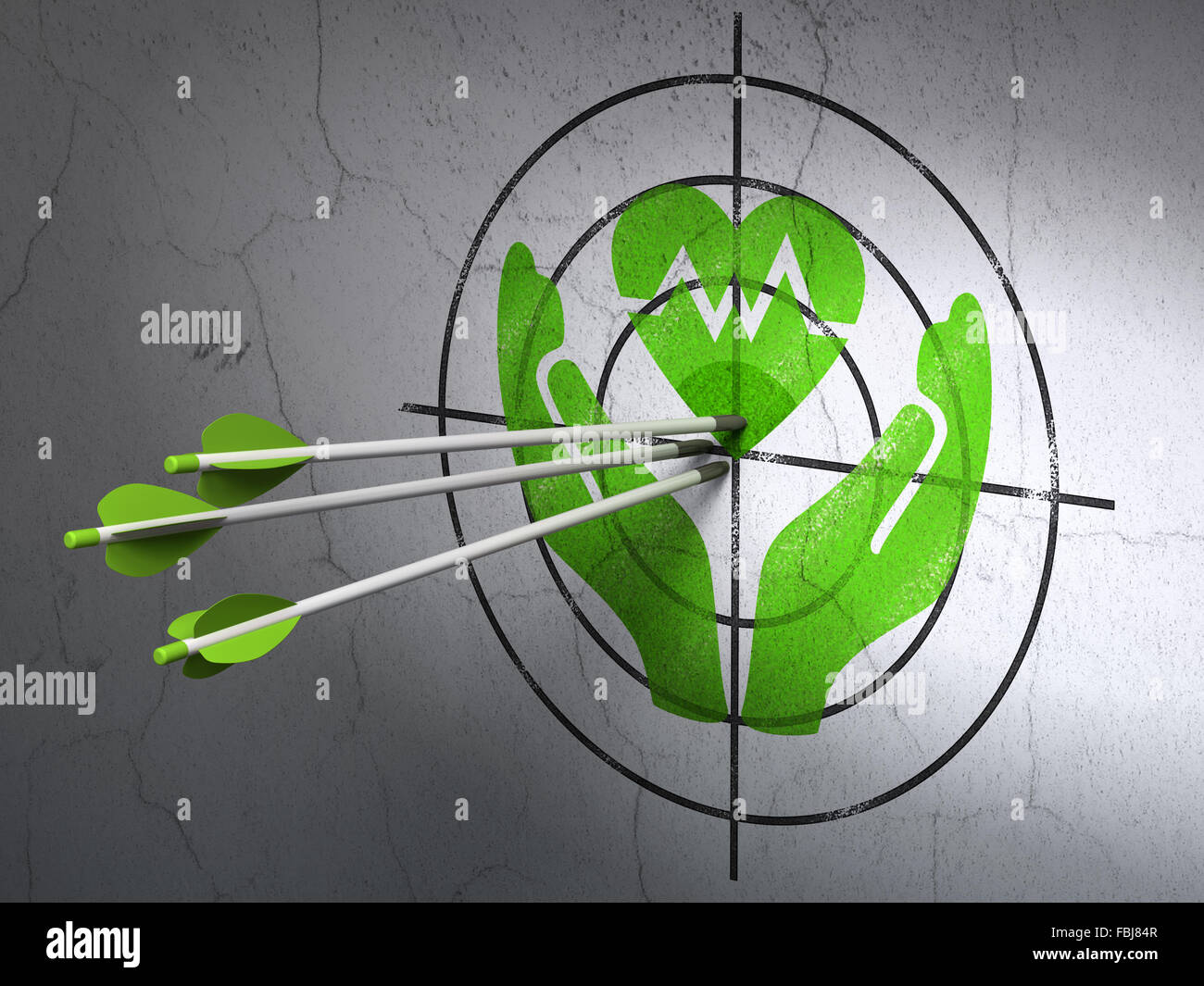 Insurance concept: arrows in Heart And Palm target on wall background ...