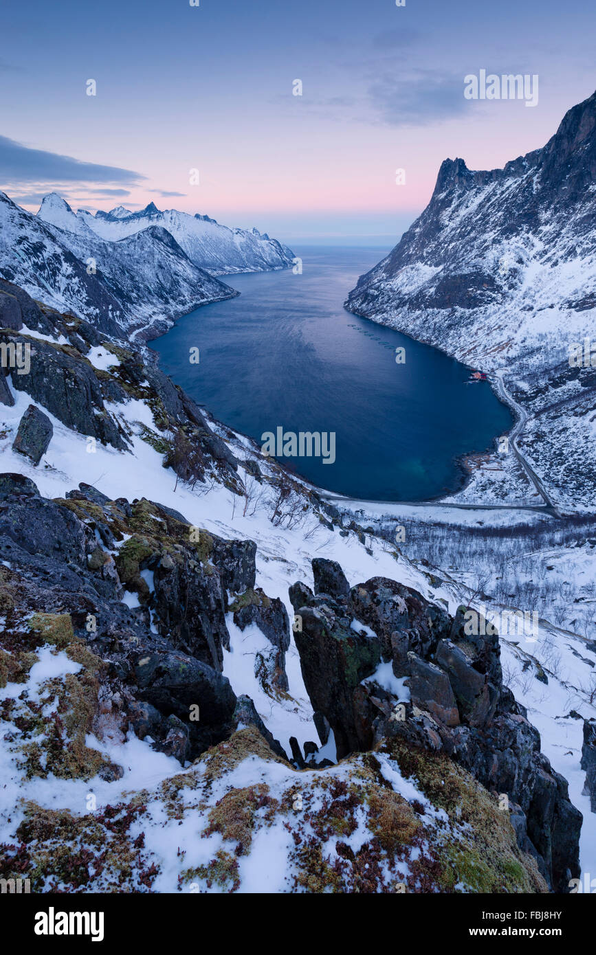 Norway, Nordland, Senja, island, fjord, view, mountain, Ornfjord ...