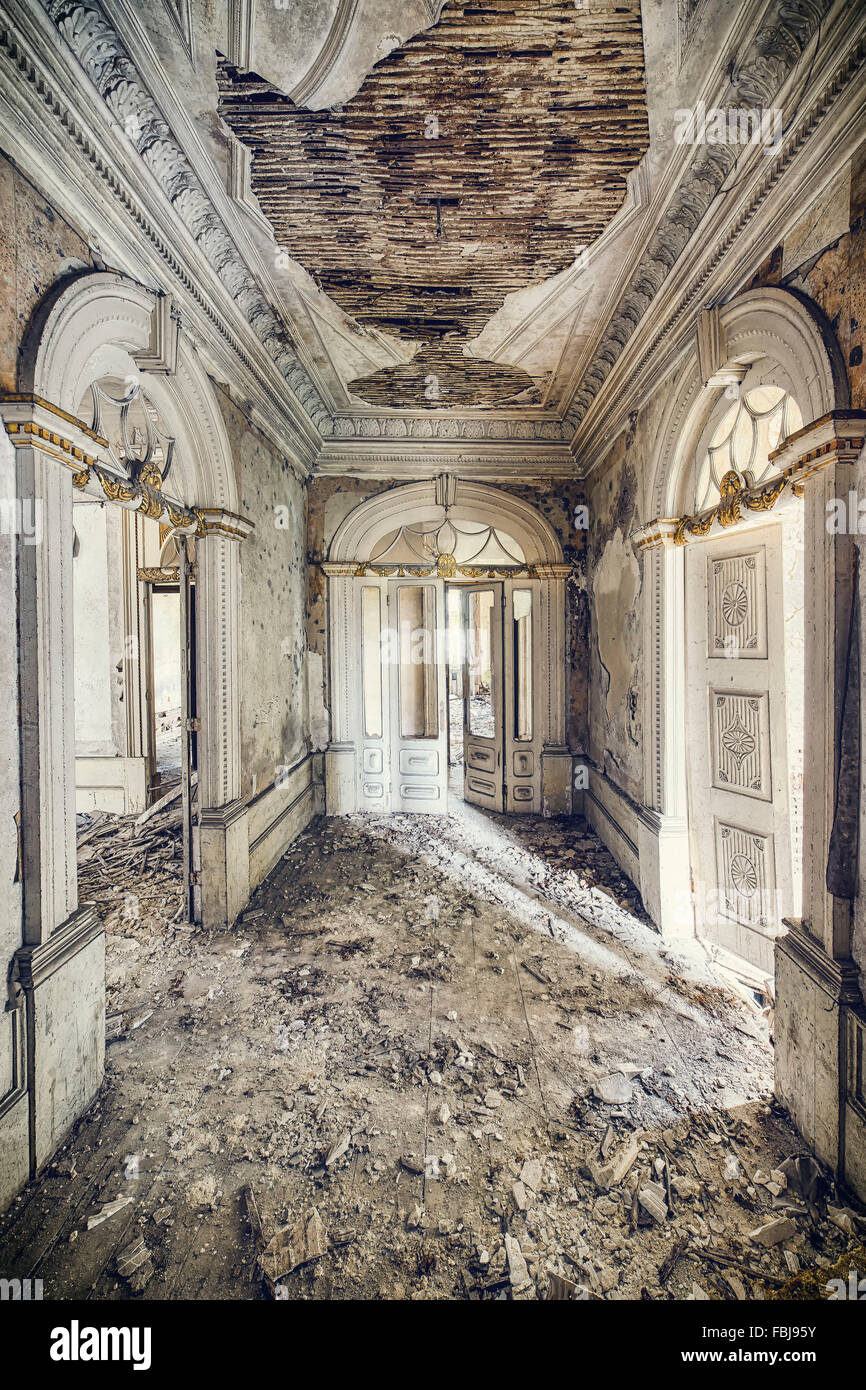 decayed hall in a castle Stock Photo - Alamy