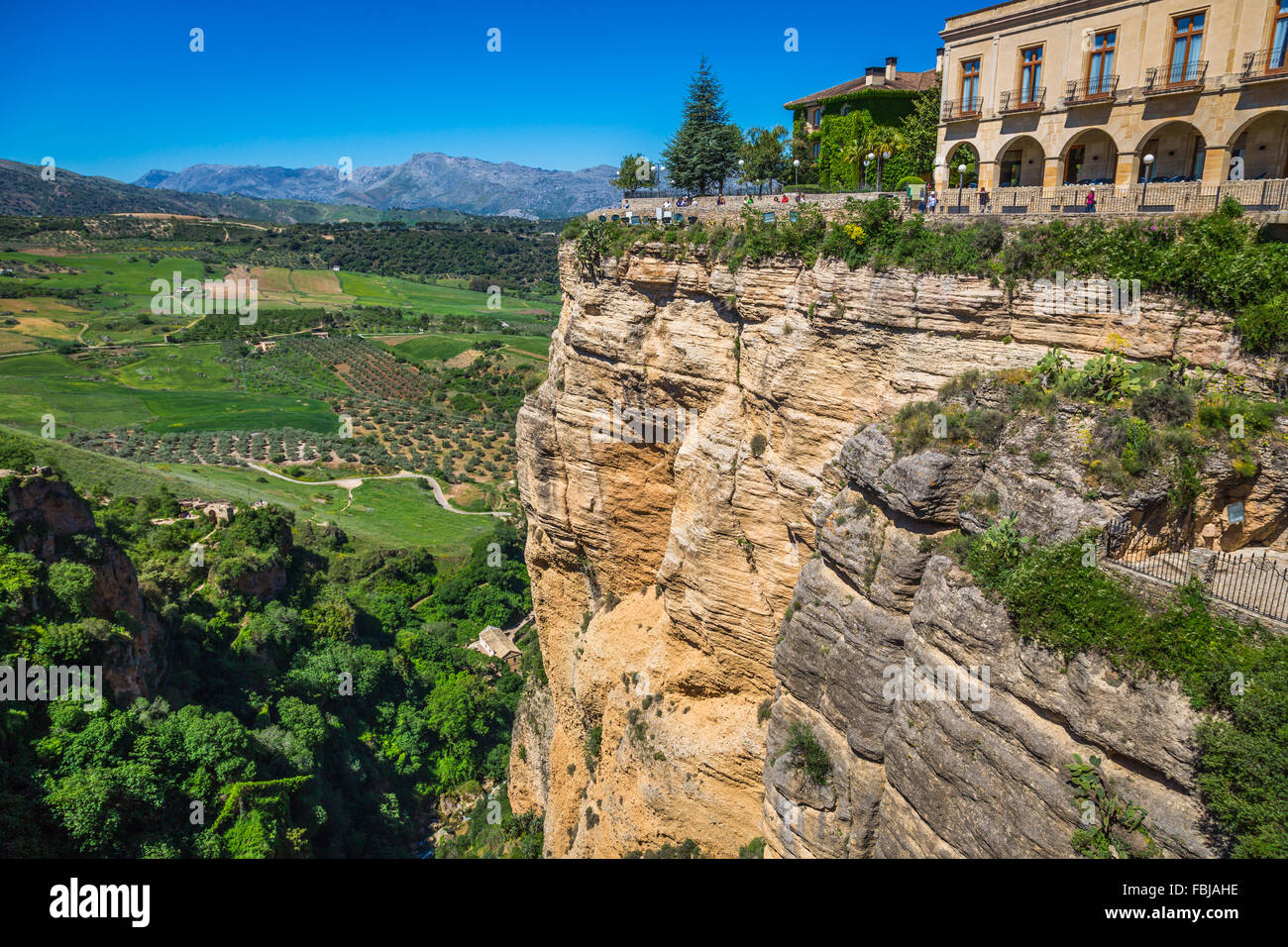 view of buildings over cliff in ronda, spain Stock Photo - Alamy