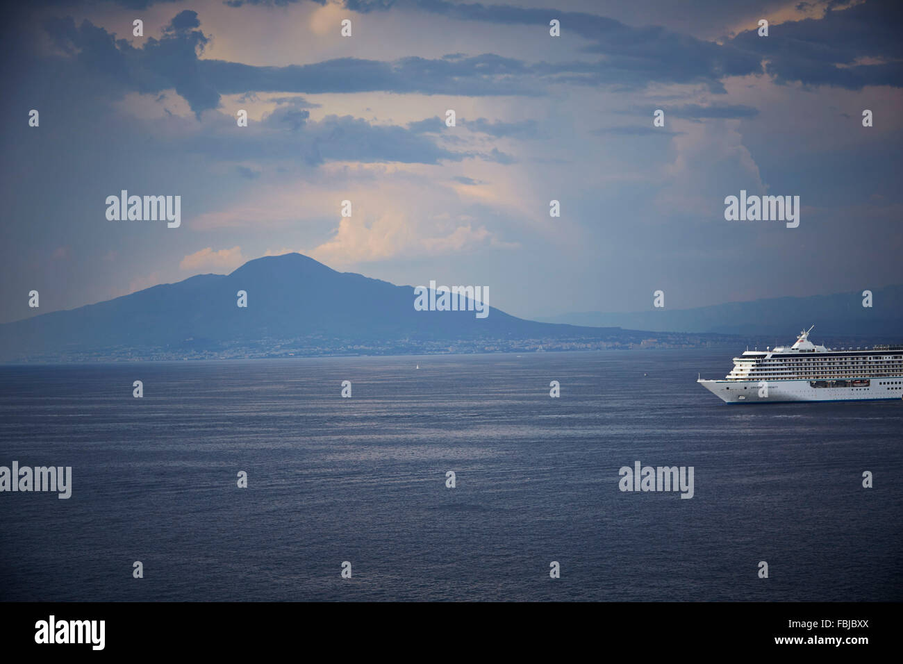 Mount Vesuvius, view on volcano, open sea, boat, view, clouds, Amalfi ...
