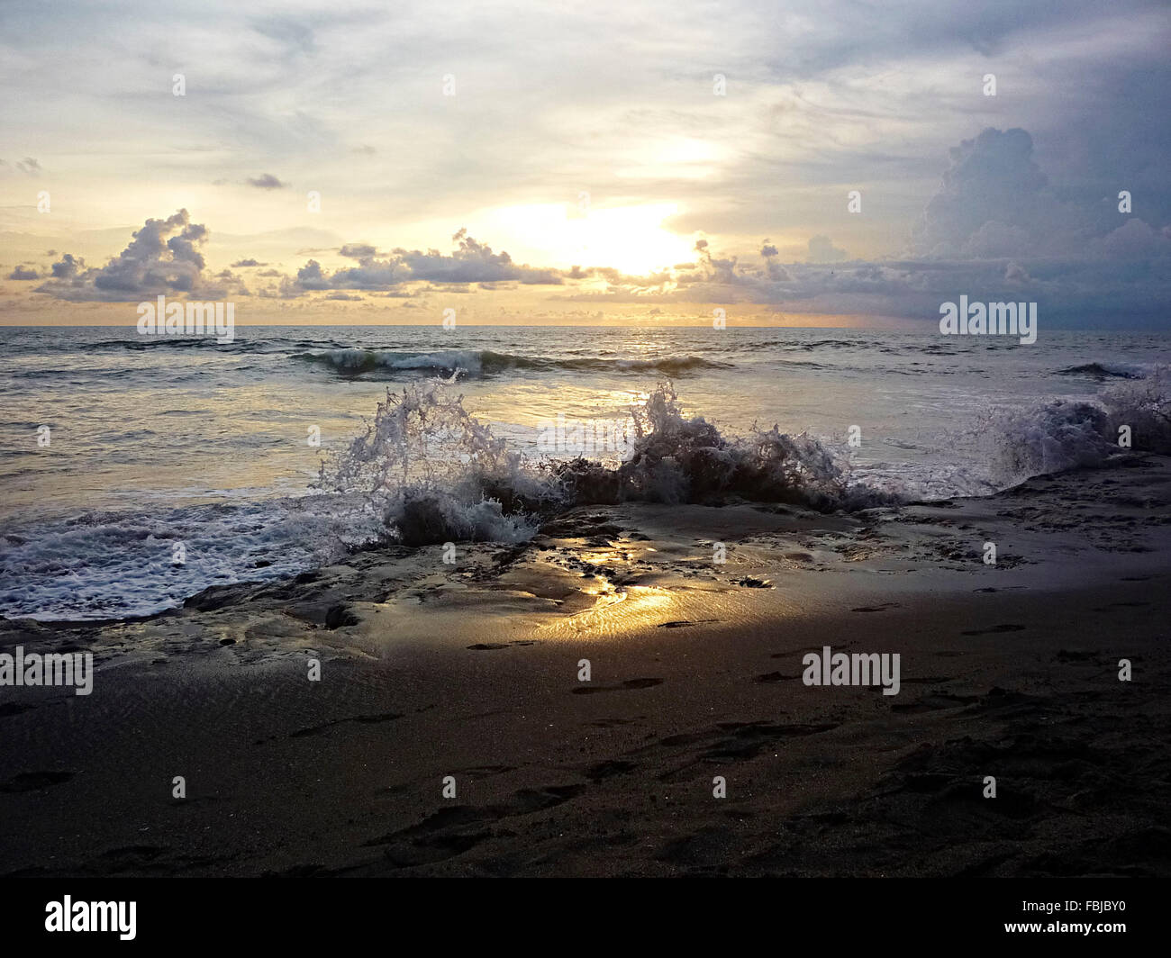 Waves, sunset, beach, clouds, surf, Bali, Indonesia, Asia Stock Photo ...