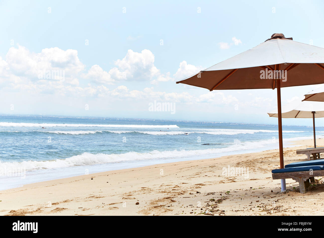 empty beach, sunshades, blue sky, clouds, sunny, Bali, Balangan ...