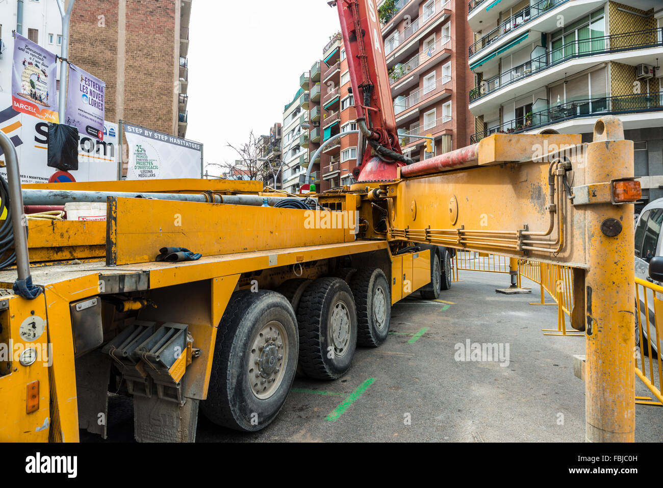 Machine injecting cement to the foundation in the construction of a ...