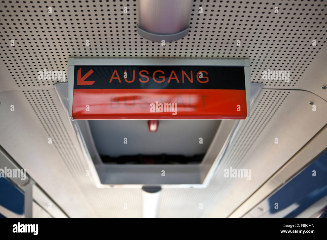 Sign for exit and bus stop Stock Photo - Alamy