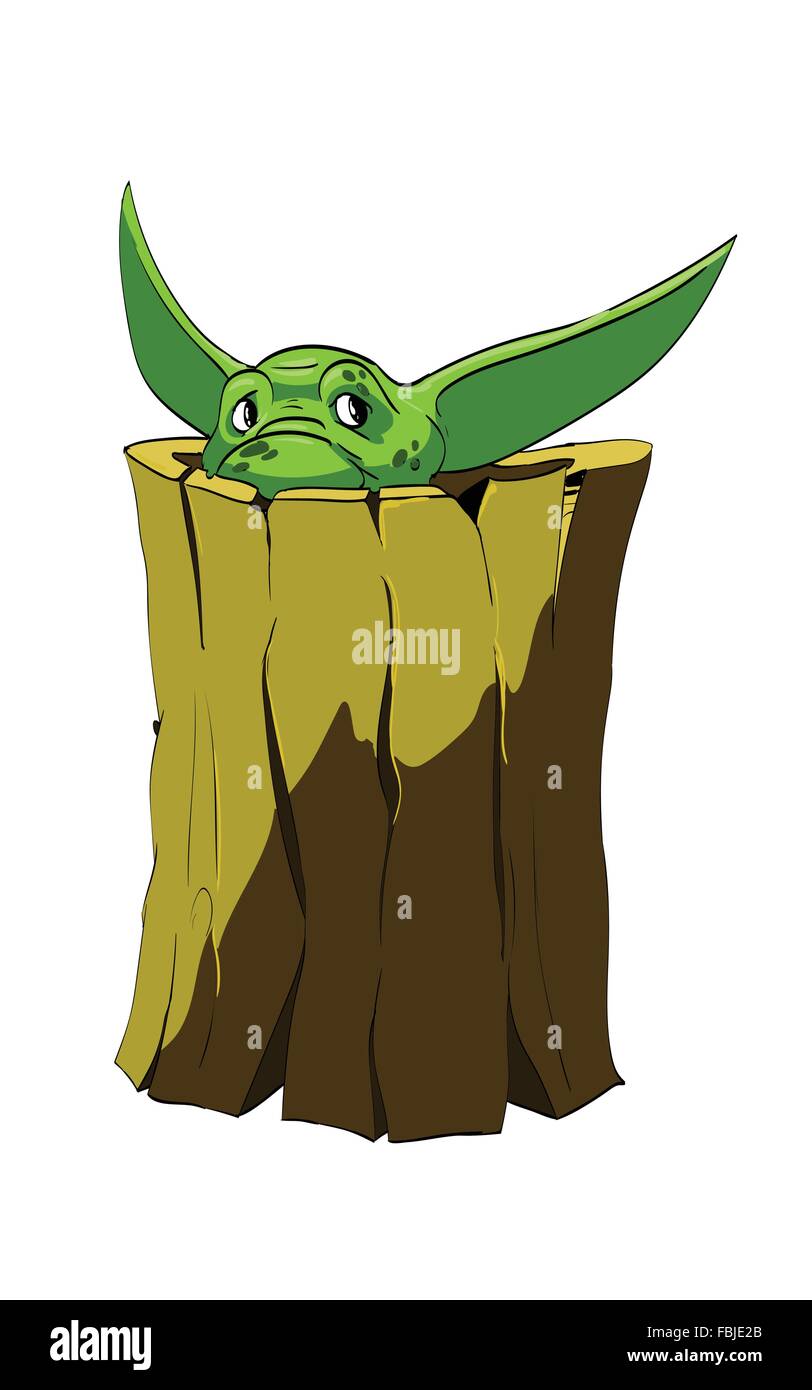 Hidden green goblin hiding in a hollow log. Colored cartoon vector ...