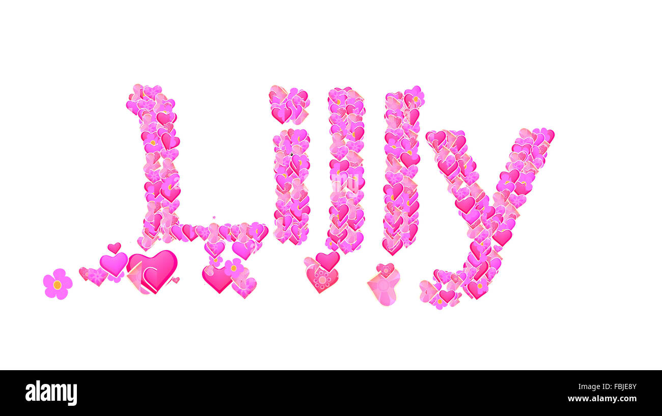 Name set with hearts decorative lettering type design Stock Photo - Alamy