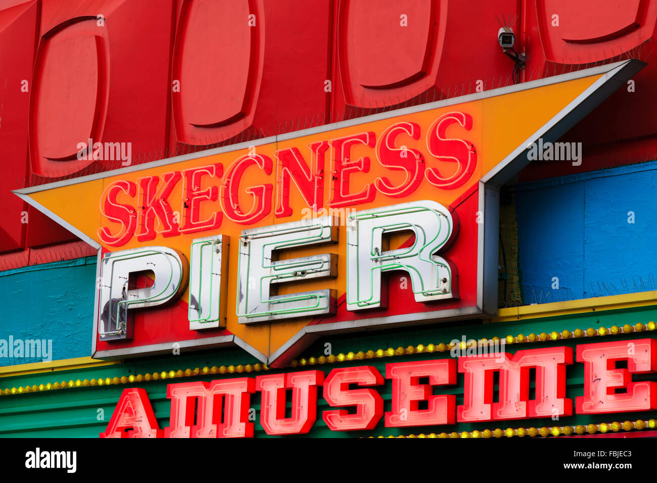 Skegness Pier Amusements arcade neon signs Stock Photo - Alamy