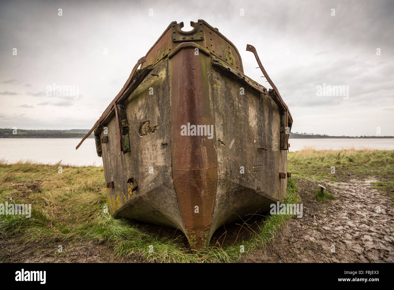A concrete barge at the Purton Hulks Ships Graveyard at Purton ...