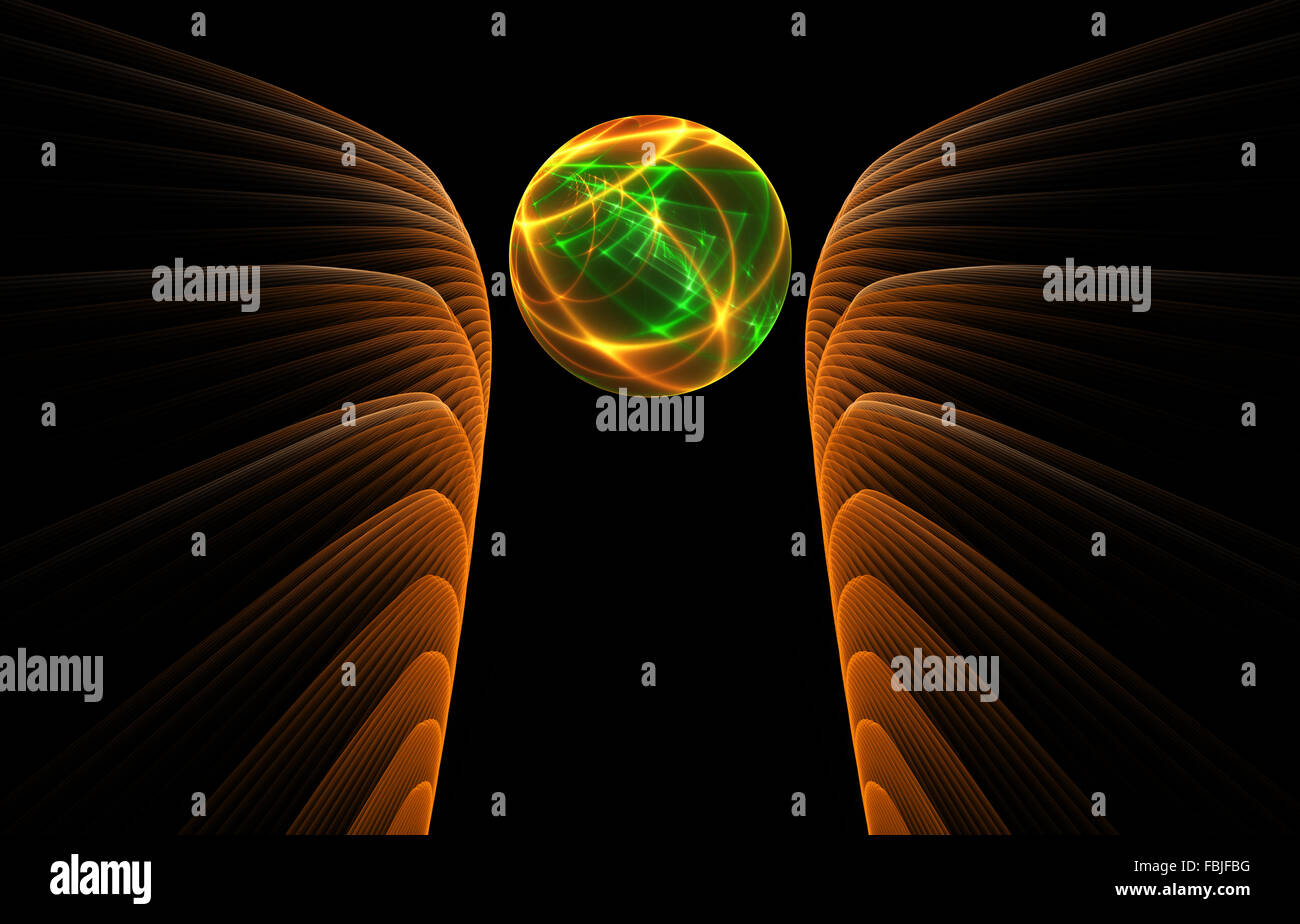 Magical crystal ball in a power field isolated on black background ...