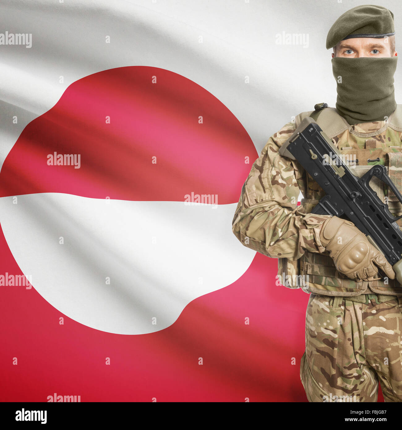 Soldier with machine gun and national flag on background series ...
