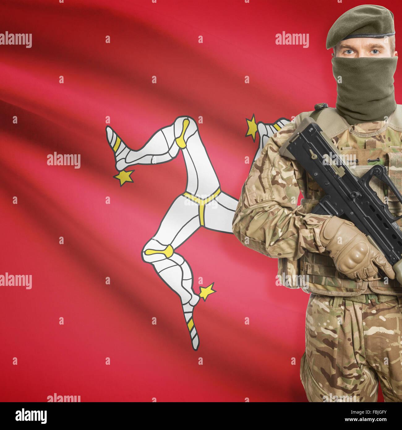 Soldier with machine gun and national flag on background series - Isle ...