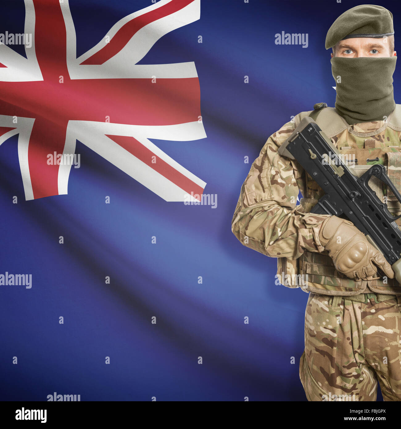 Soldier with machine gun and national flag on background series - New ...