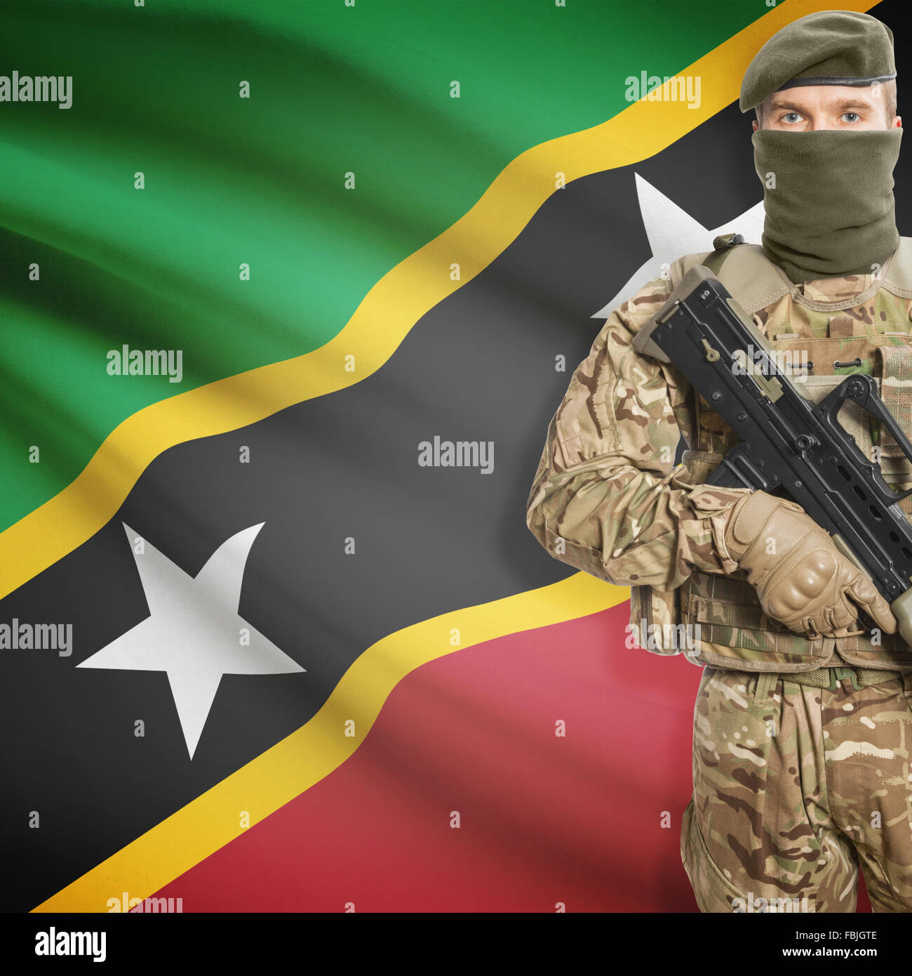 Soldier with machine gun and national flag on background series - Saint ...