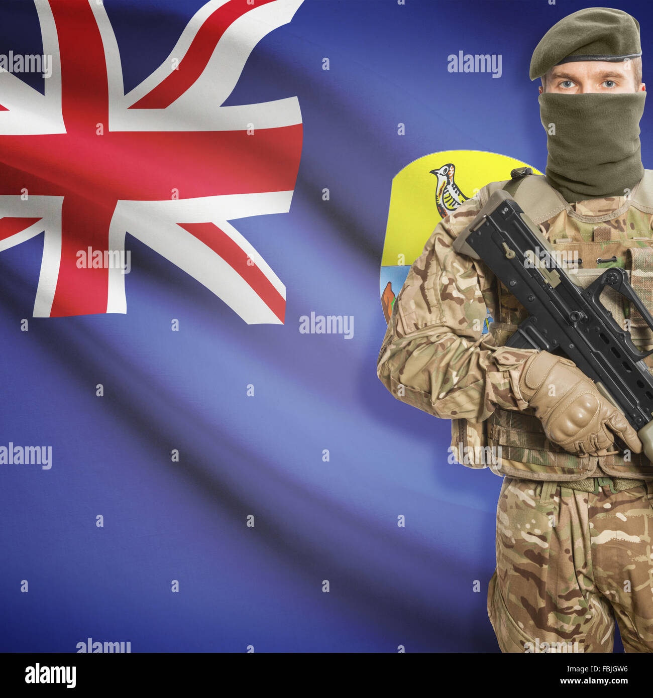Soldier with machine gun and national flag on background series - Saint ...