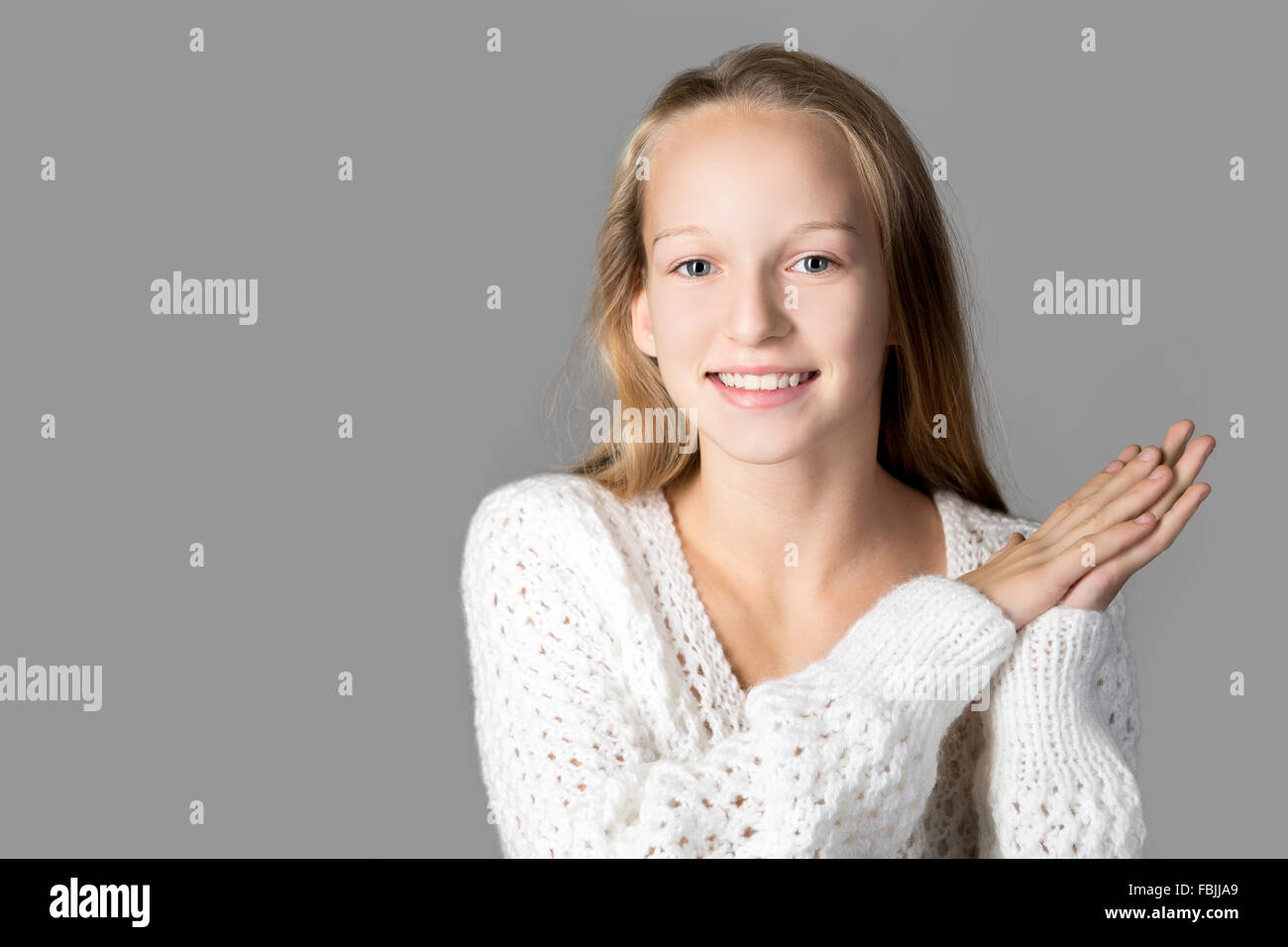 Portrait Of Happy Beautiful Casual Caucasian Teenage Girl Wearing White