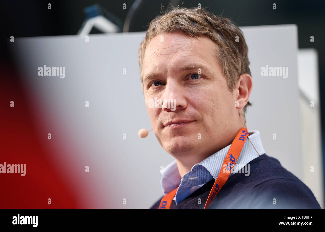 The head of company Rocket Internet Oliver Samwer talking in a podium ...