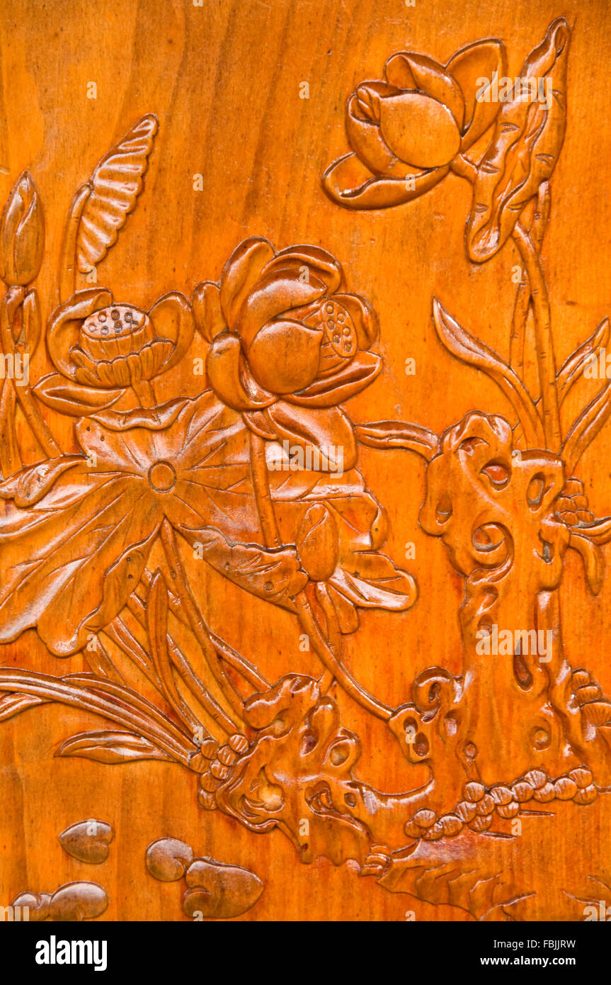 Carved lotus panel on gingko wood, Lan Su Chinese Garden, Portland ...