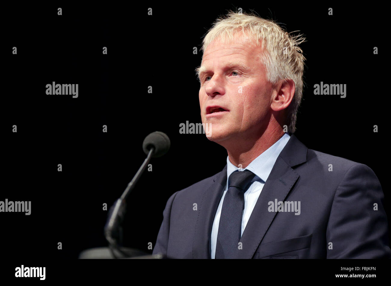 The president of Hamburger SV, Jens Meier, speaks during the general ...