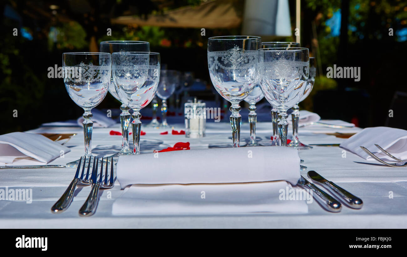 table setup in outdoor cafe Stock Photo - Alamy