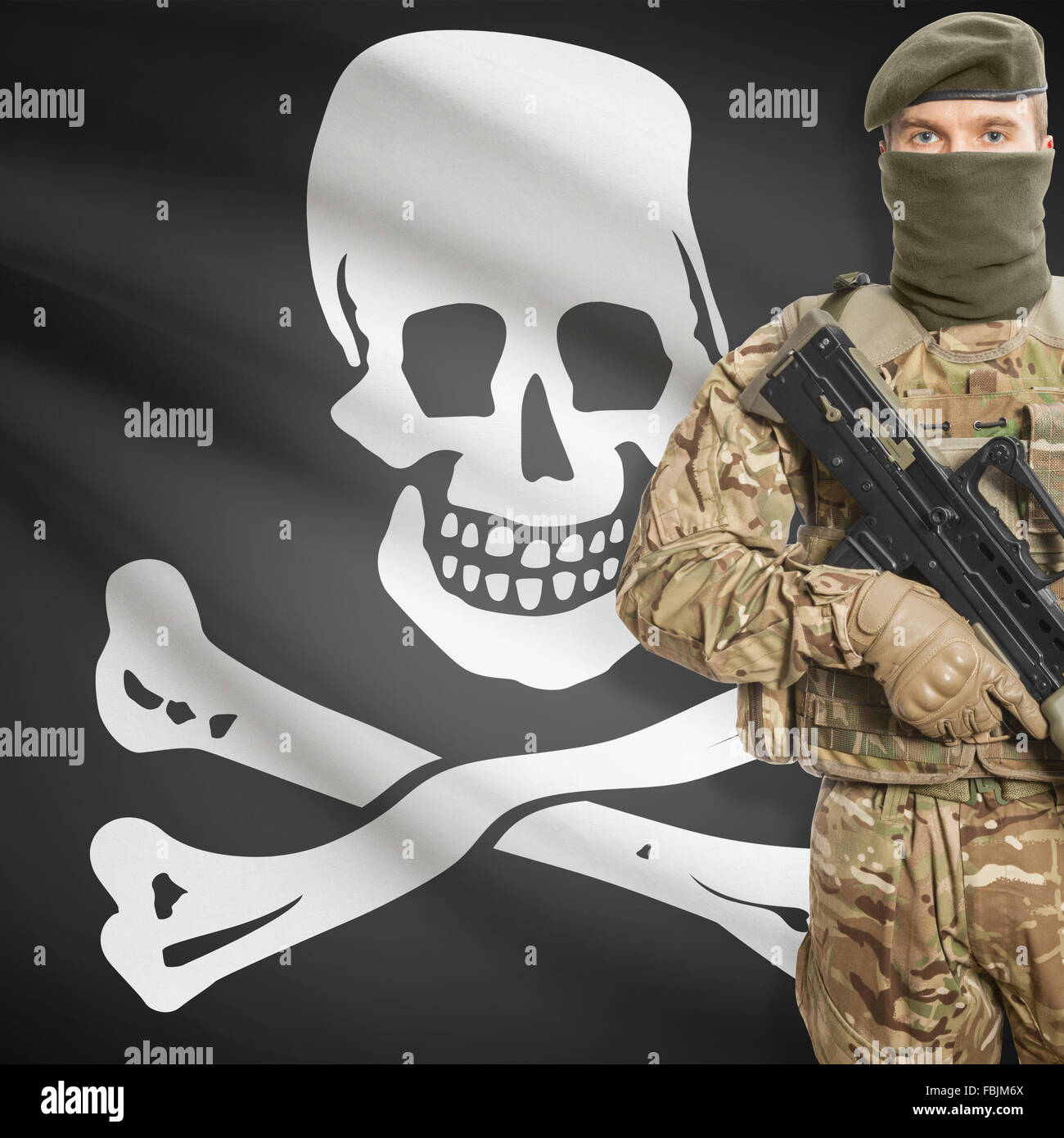 Soldier with machine gun and flag on background series - Jolly Roger ...