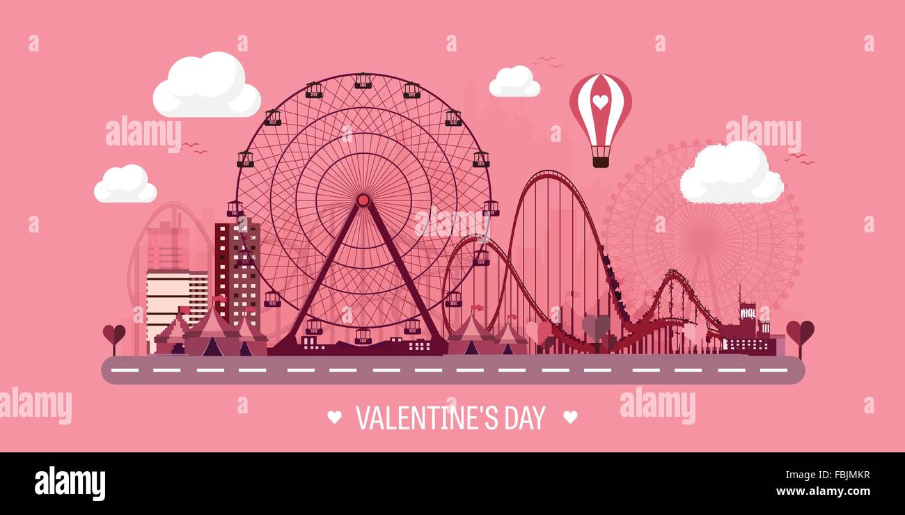 Vector illustration. Valentines day. Love. 14 february. Park. Ferris ...