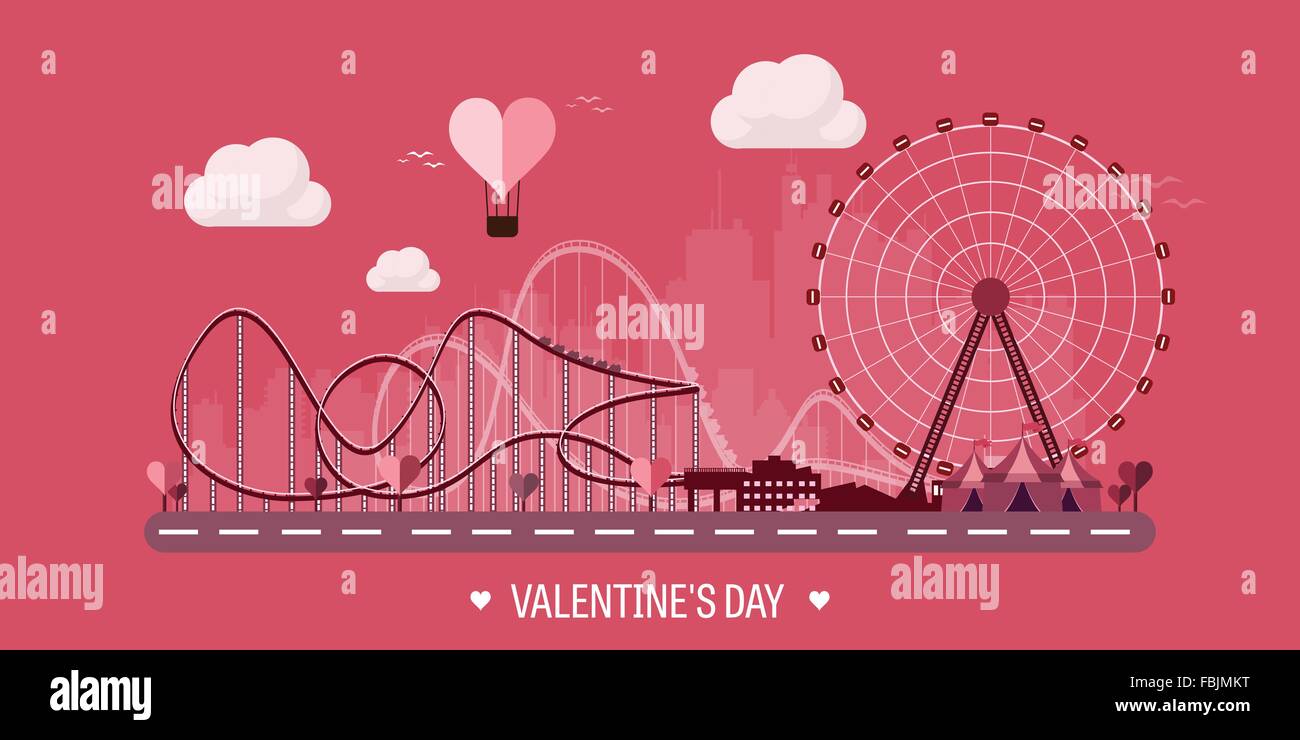 Vector illustration. Valentines day. Love. 14 february. Park. Ferris ...
