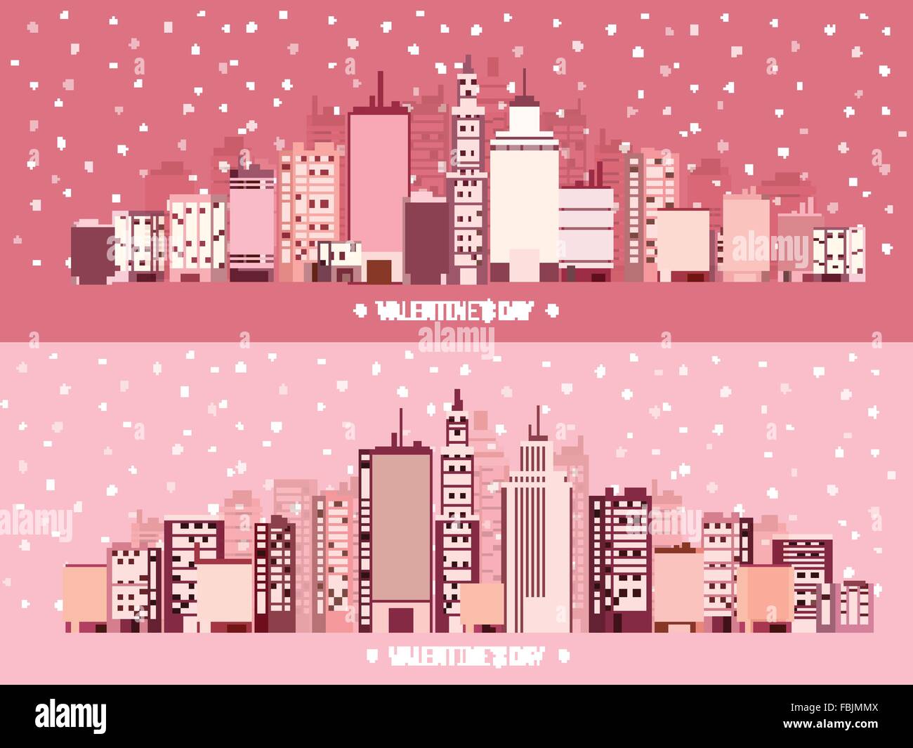 Vector illustration. City with hearts. Love. Valentines day. 14 ...