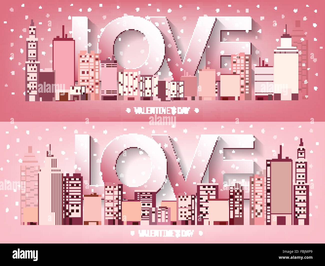 Vector illustration. City with hearts. Love. Valentines day. 14 ...