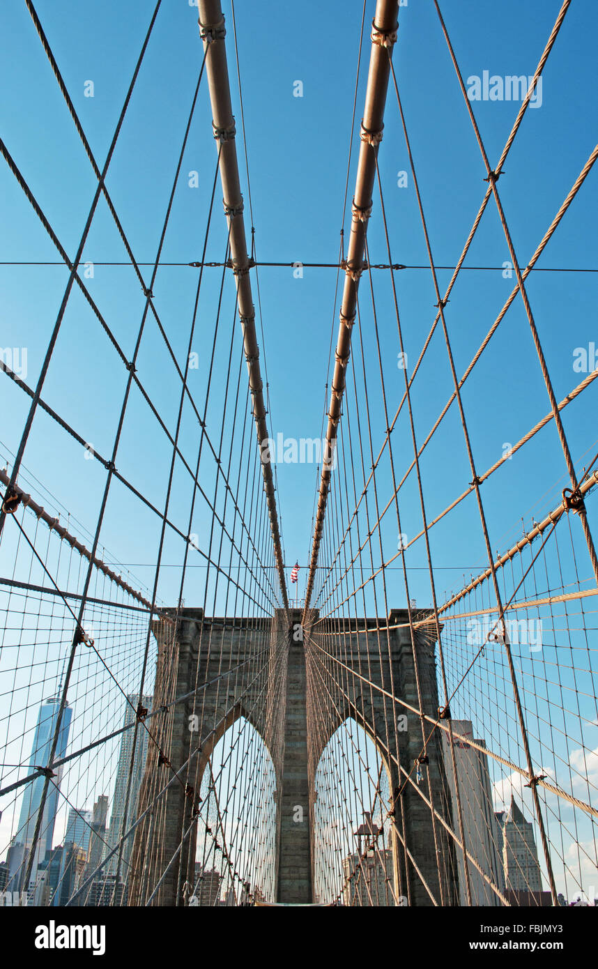 New York, Usa: details of the Brooklyn Bridge, an icon of New York City ...