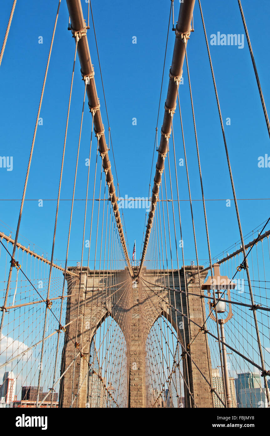 New York, Usa: details of the Brooklyn Bridge, an icon of New York City ...