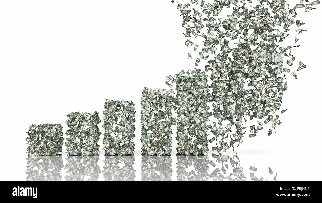 Growth graph from dollar banknotes on white background Stock Photo - Alamy