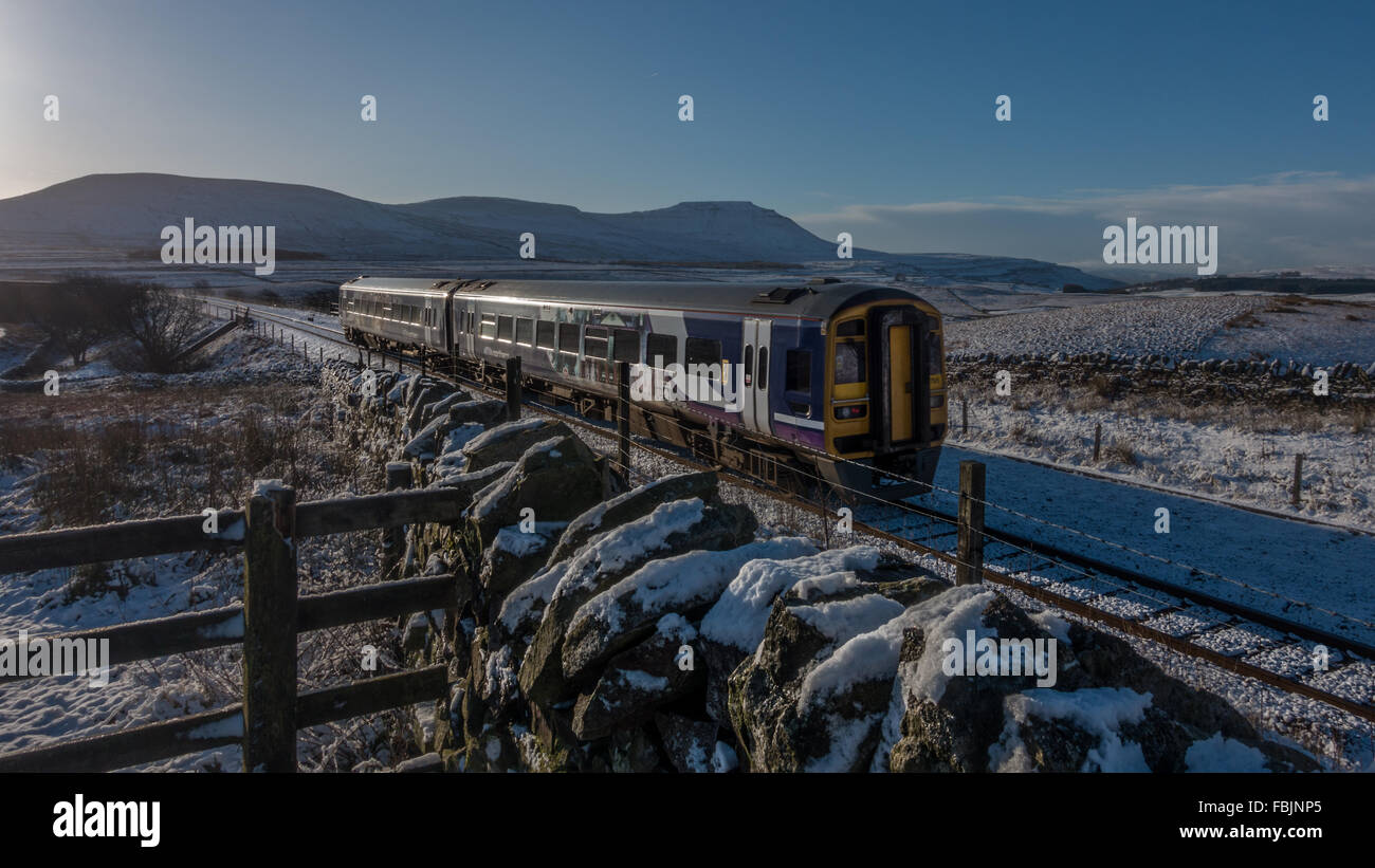 The Settle Carlisle railway line and train next to the track up ...